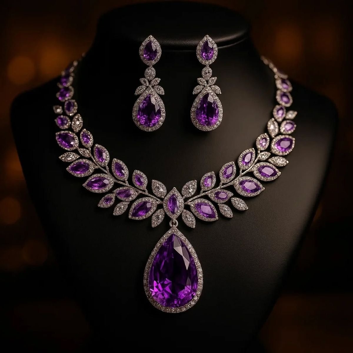 Diamond Studded Star Shaped Necklace With Earrings Jewellery Set For ...
