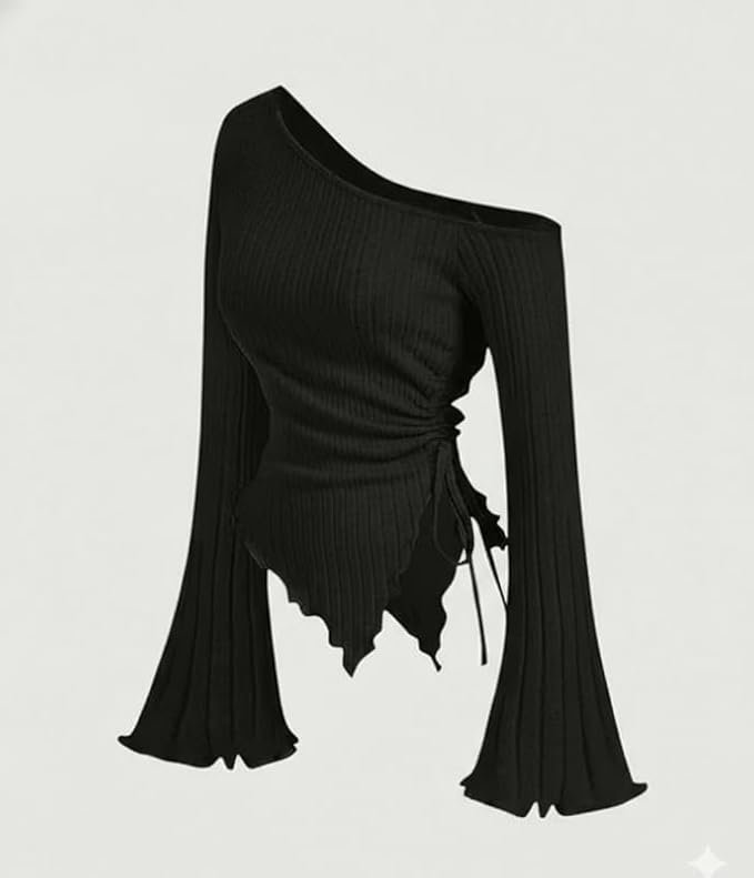 Women One Shoulder Ribbed Crop Top - Home Page